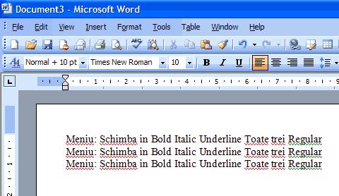 Instrumene de formatare in word: Stilurile Bold, Italic si Underline (subliniere)