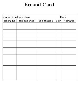 BANK OF RAINNA: ERRAND CARD FORMAT