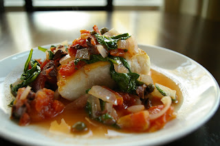 Alyssa's Two Bites: Sea Bass with Tomatoes, Olives & Capers