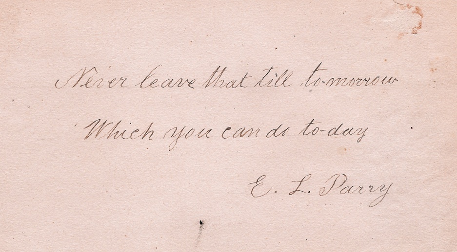 EDWARD LLOYD PARRY (1818-1906): ELP's signature (beautiful handwriting)