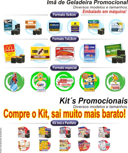 Imã de Geladeira, Panfletos, Brindes, Gráfica: Kit Promocional
