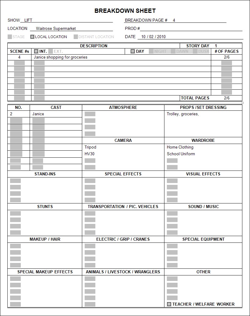 Pre-Production: Breakdown Sheets