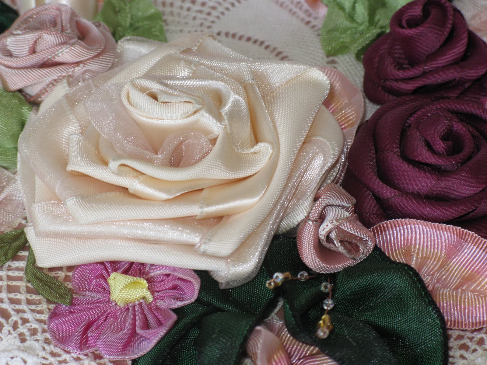 Vintage Romance: vintage satin box with ribbon flowers
