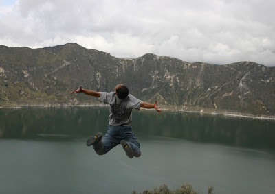 JUMPING PICTURES: Joaquín and Borja fly in Quilotoa Lake. It is a lake ...