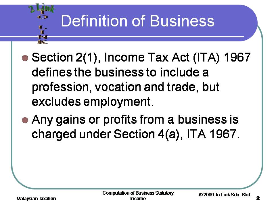 COMPUTATION OF BUSINESS STATUTORY INCOME