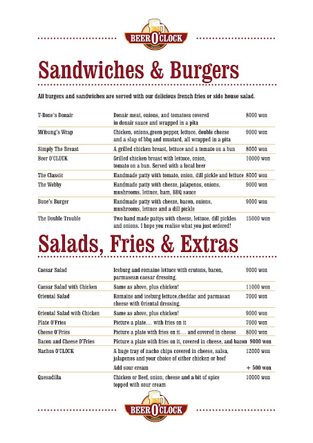 Beef O'Clock Menu