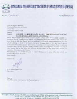 Pakistan Minorities Teachers' Association: Letter to the Governor Punjab
