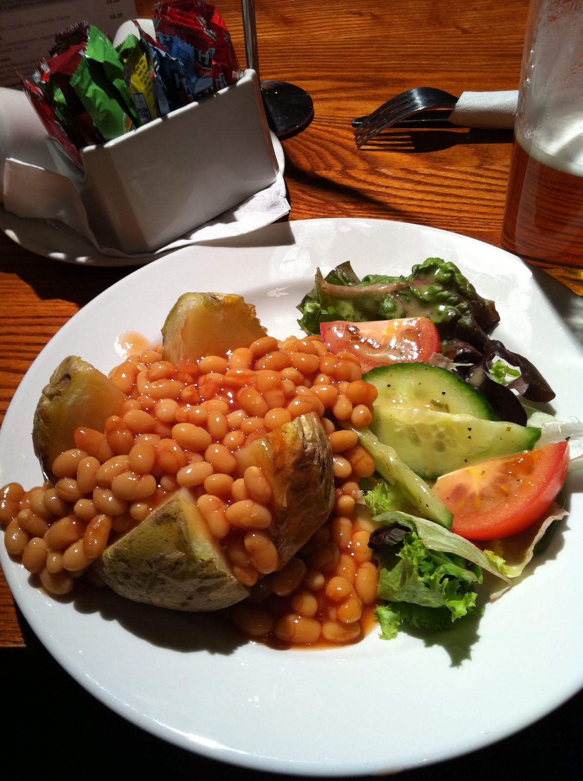 What I Eat: Jacket potato and beans.