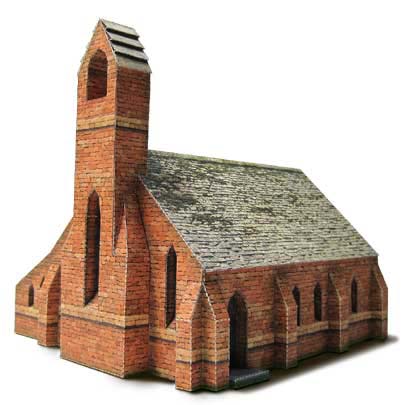 Red Brick English Church Paper Model