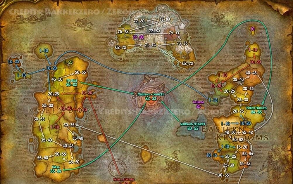 Карта новых локаций и уровней в World of Warcraft Cataclysm
