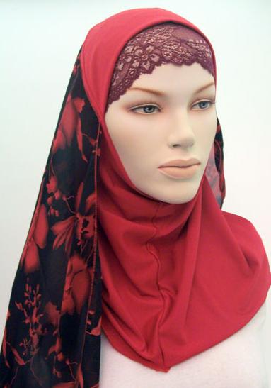 Red Color Hijab with Black Flowers on side | Hijab Styles, Hijab ...