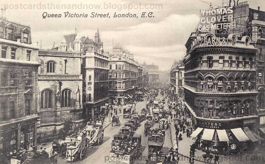 Postcards Then and Now: Queen Victoria Street, London c1905