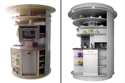living room design: Modern Revolving Circular Kitchen from Compact Concepts