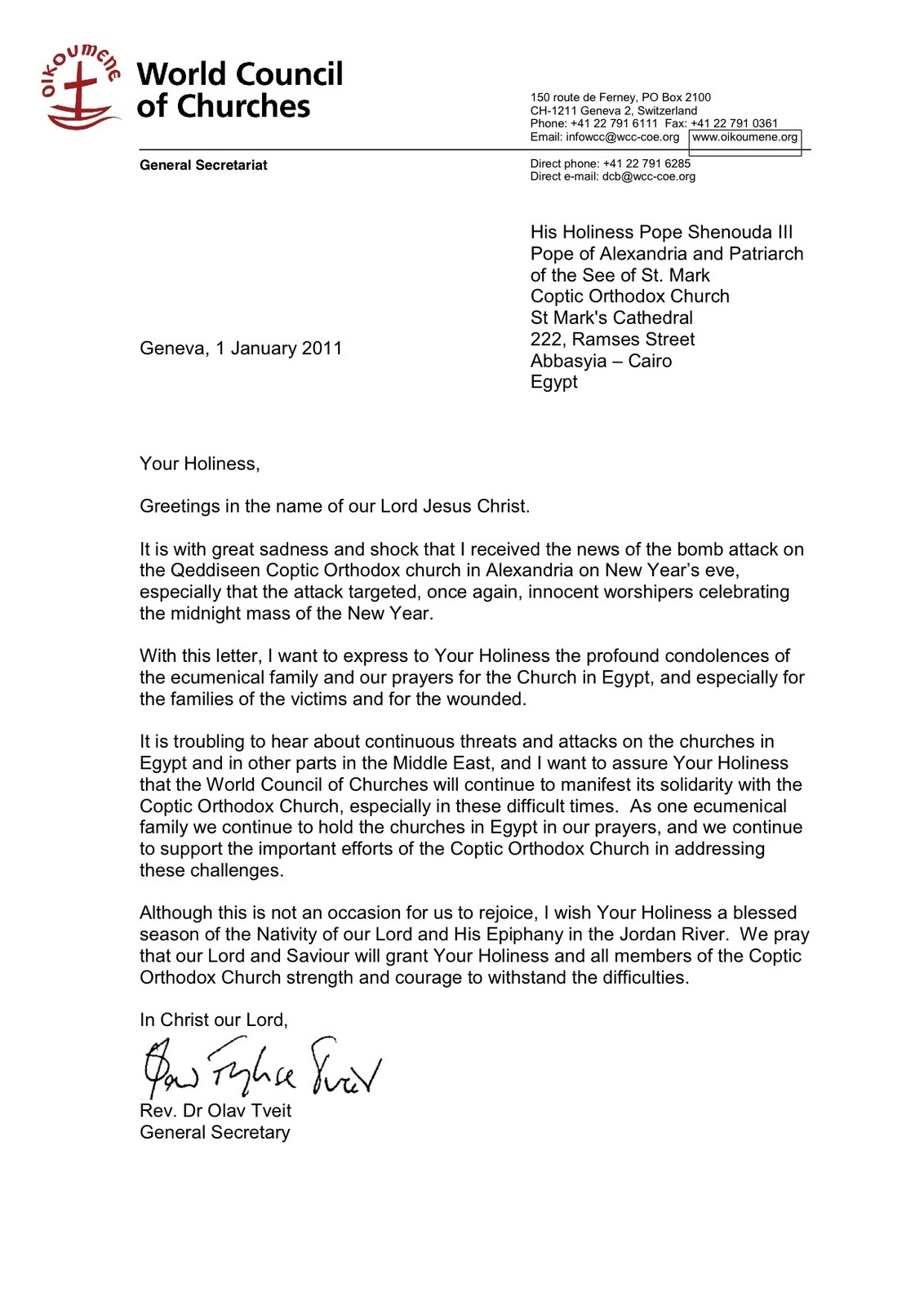 Bishop Suriel's Blog: Message from the WCC General Secretary