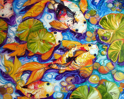 American Art Moves!: FROG FRIEND KOI POND ~ Original Oil Painting by ...
