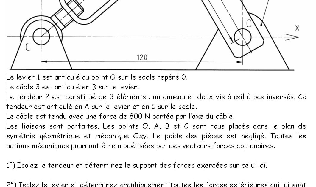 Prépa BAC: Tendeur de câble. Exercice de statique graphique (2 ou 3 forces)
