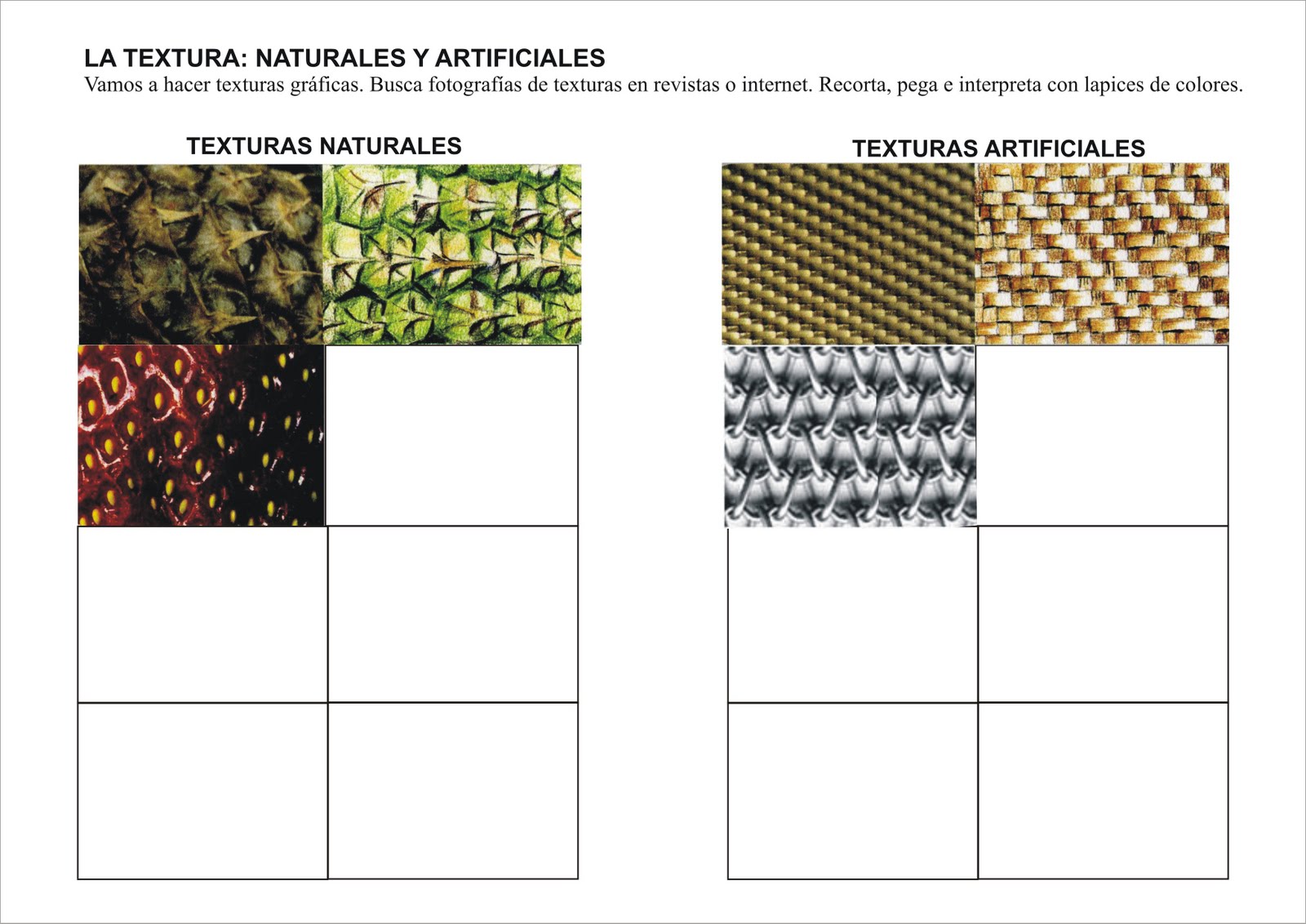 En la clase de plástica: Fichas para 3º de ESO. Color y textura