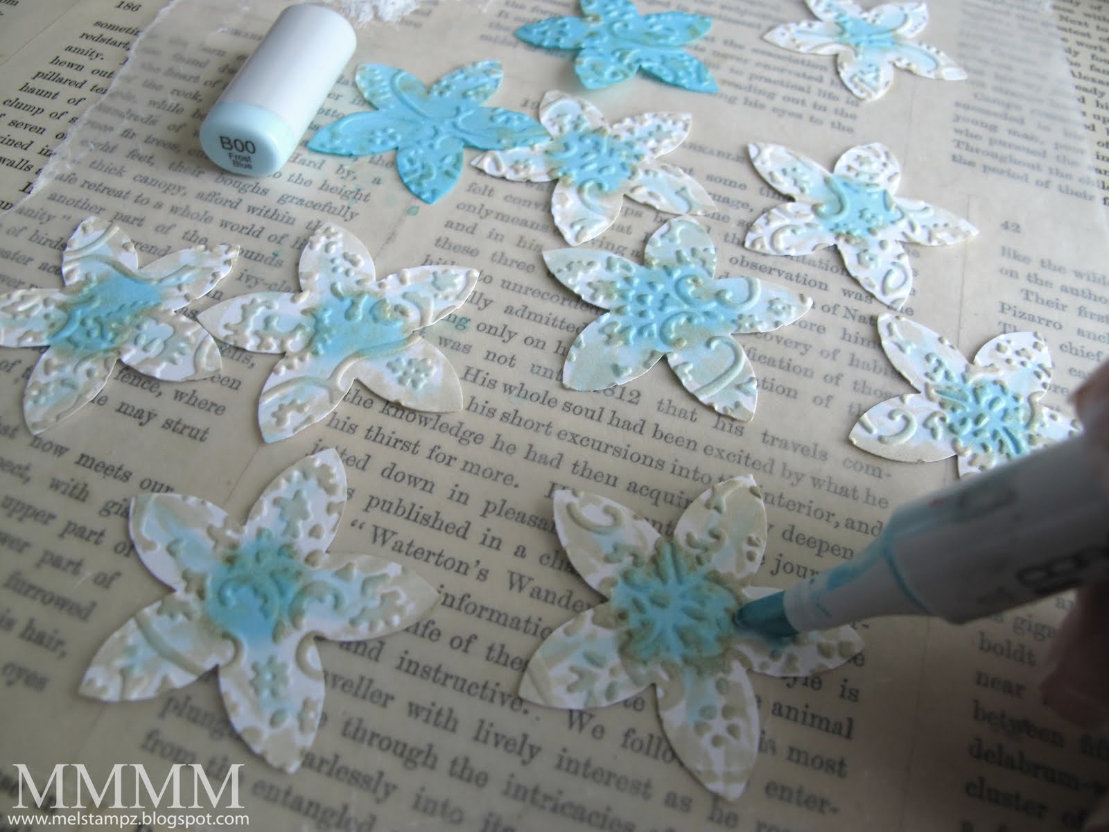 Mel Stampz: Embossed Fresco Flowers (with a 5 petal flower punch & a ...