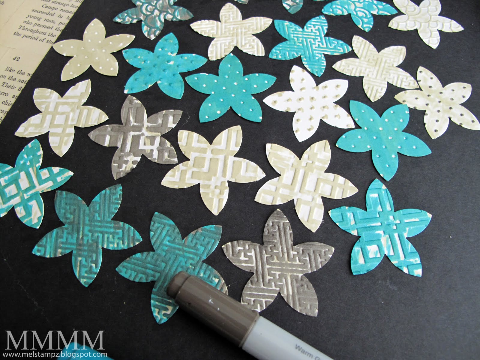 Mel Stampz: Embossed Fresco Flowers (with a 5 petal flower punch & a ...