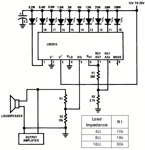 Power Meter Schematic For Audio Amplifier | Home Elektron