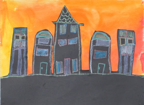 Creating Art With Kids: cityscapes on watercolor background