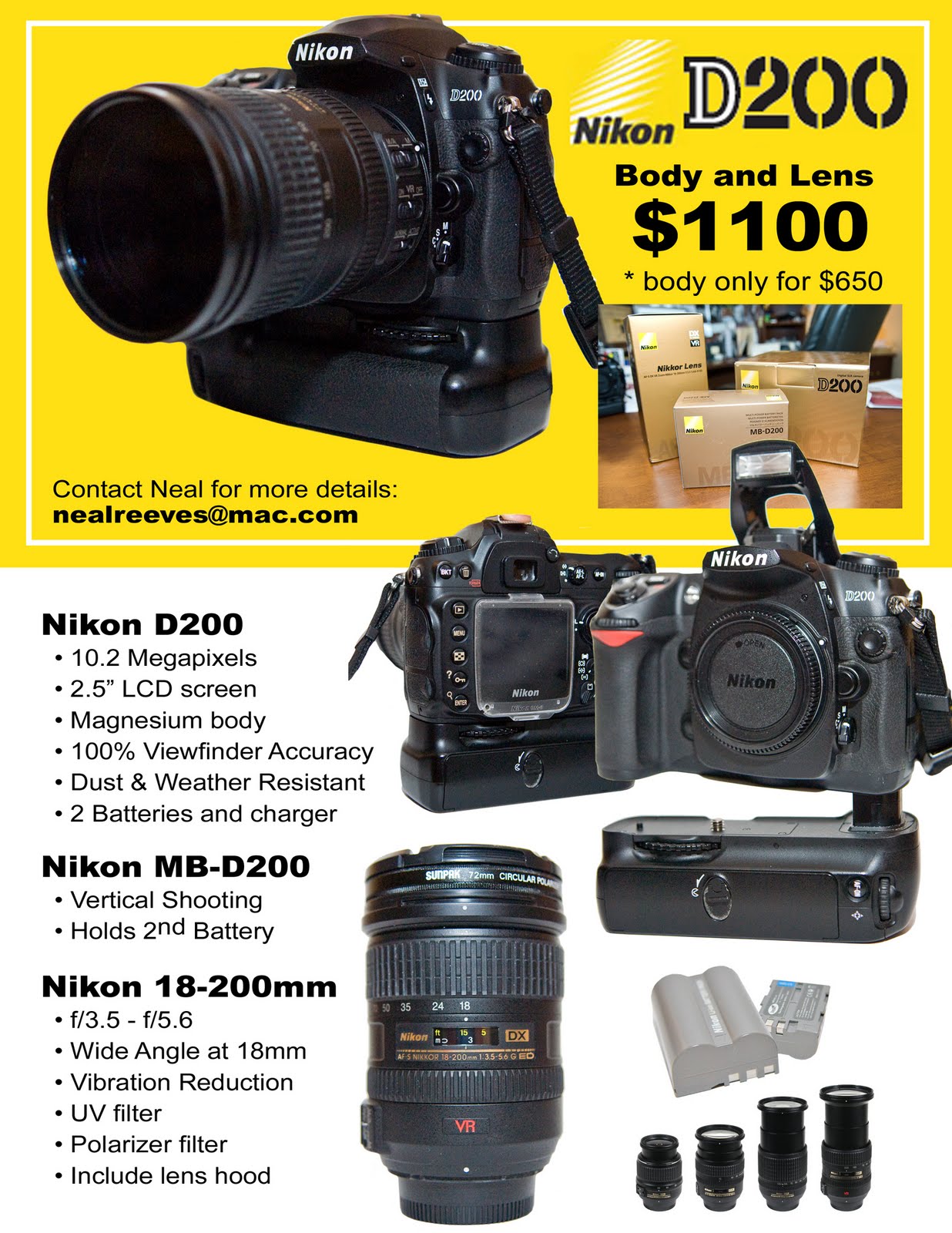 Neal Reeves Photography: Nikon d200 and 18-200mm lens for sale!