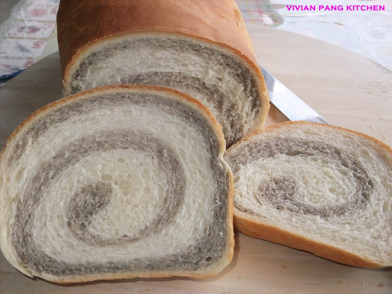 Vivian Pang Kitchen: Black Sesame Spiral Loaf Bread/ Straight Dough Method