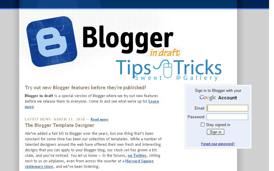 Sweet@Tips and Tricks: How to logon to Blogger In Draft