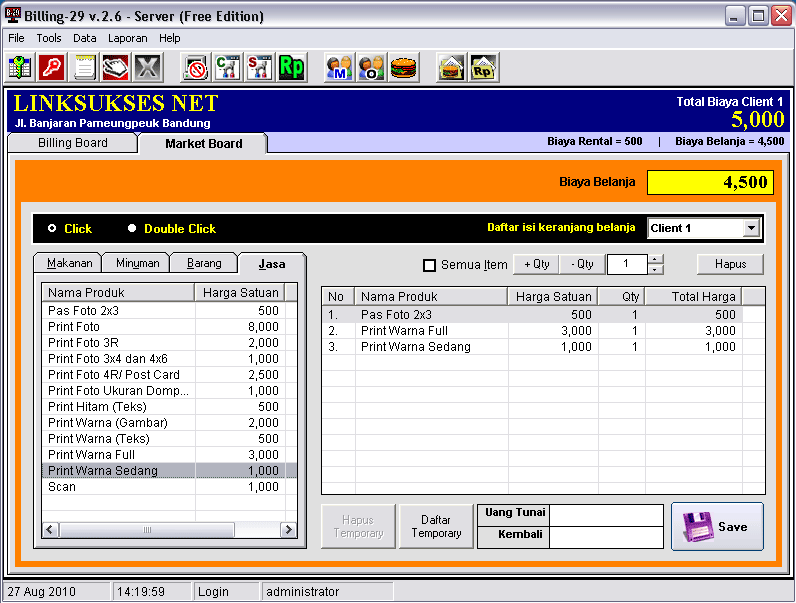 Billing Warnet B-29 - Link Sukses