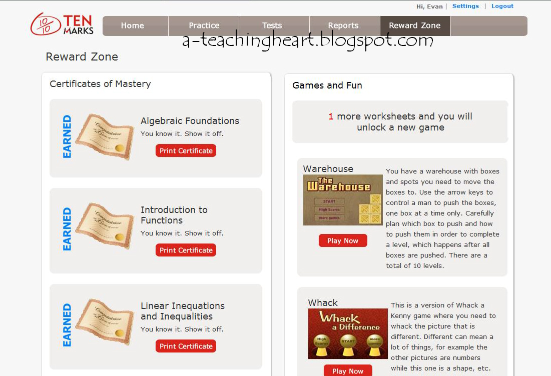 A Teaching Heart: Ten Marks ~ Online Math Curriculum