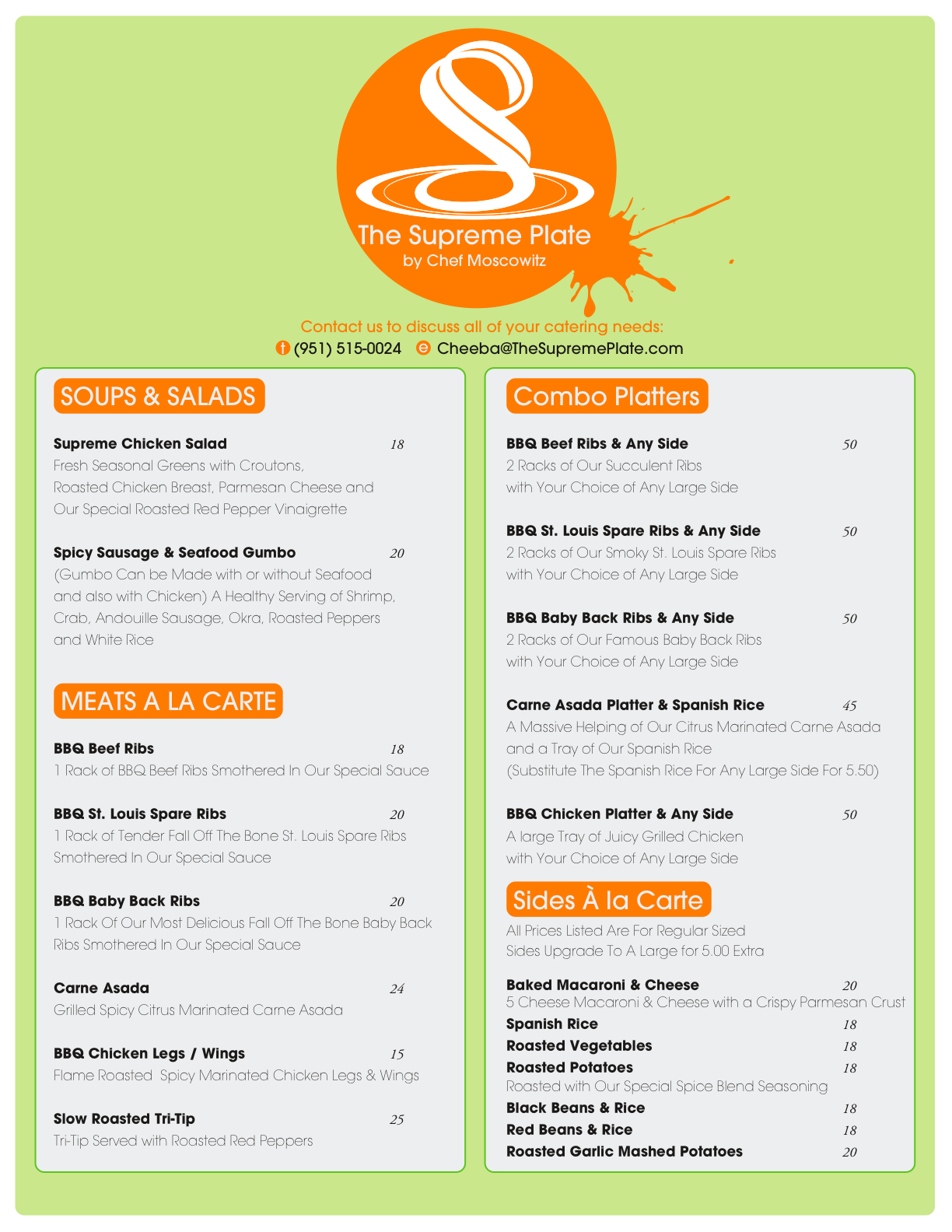 The Supreme Plate: THE SUPREME PLATE CATERING MENU