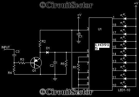 Sound Level Meter Circuit Using LM3915 | Top Circuits