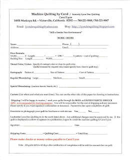 Machine Quilting by Carol: Work Order Form