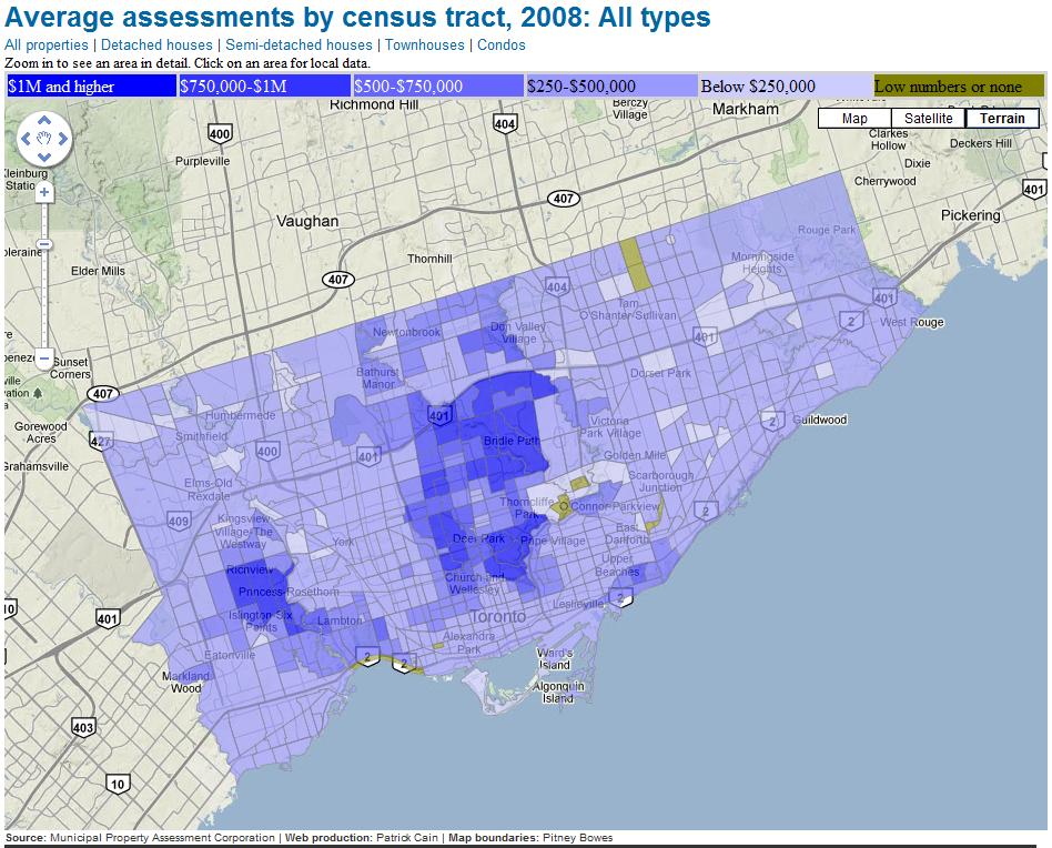 Toronto House/Condo Price Assessments on Google Map (MPAC Census ...