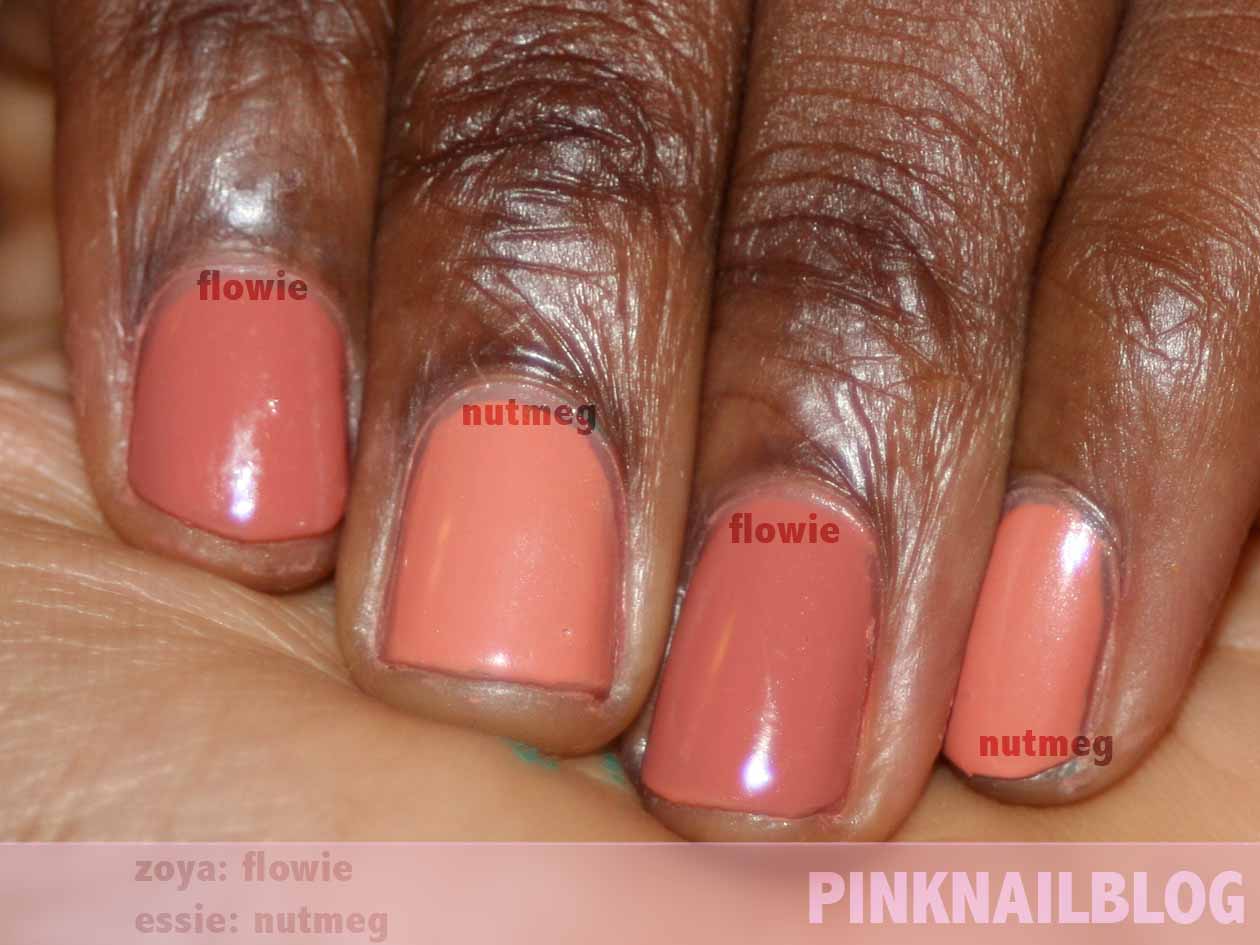 Compare: Essie Nutmeg vs. Zoya Flowie. ~ PinkNailBlog