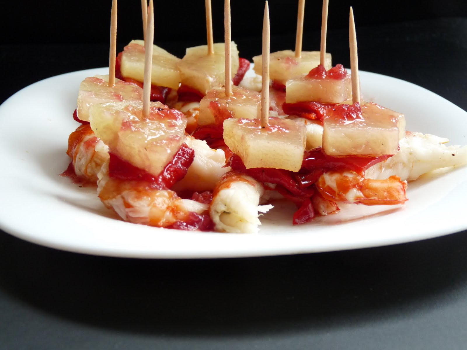 La cocina de Piescu: Pincho de langostinos con piña