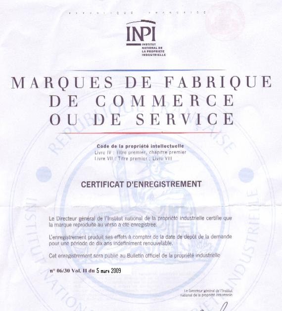 La cascade de Jouvence: Certificats d'enregistrement de l'INPI