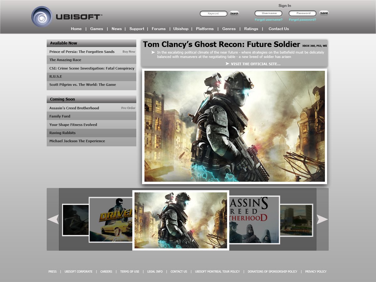 Gallery 91 Inc.: Ubisoft Web Page Mock Ups