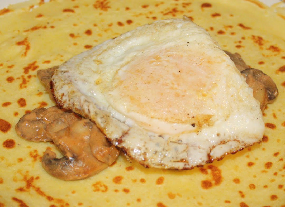 Rah Cha Chow: Cornmeal Crepe, Mushroom Ragout and Fried Egg