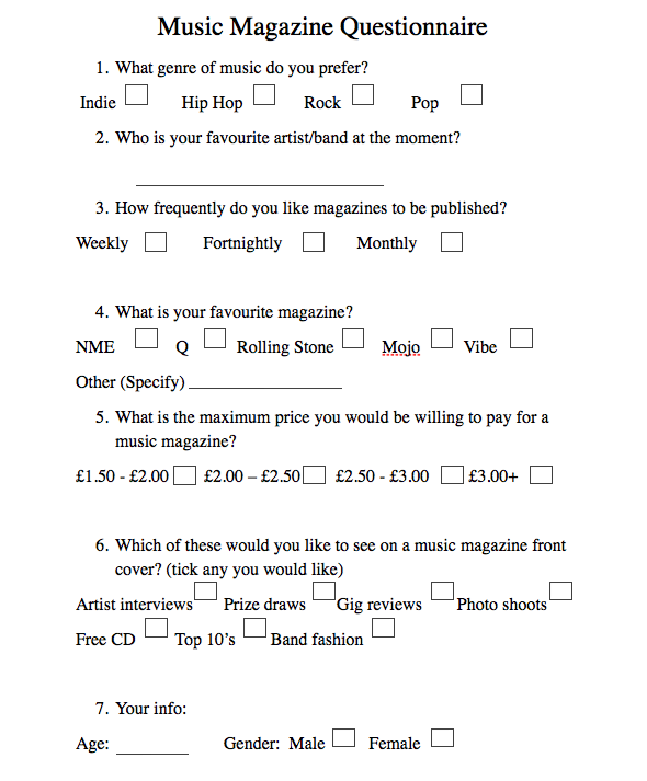 Ellen's Media Blog: Music Magazine Questionnaire
