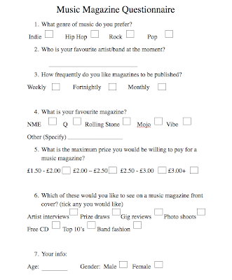 Ellen's Media Blog: Music Magazine Questionnaire