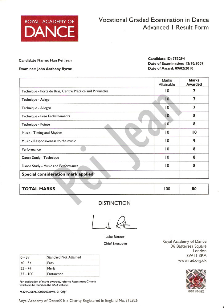 Smile.: Advance 1 ballet exam cert