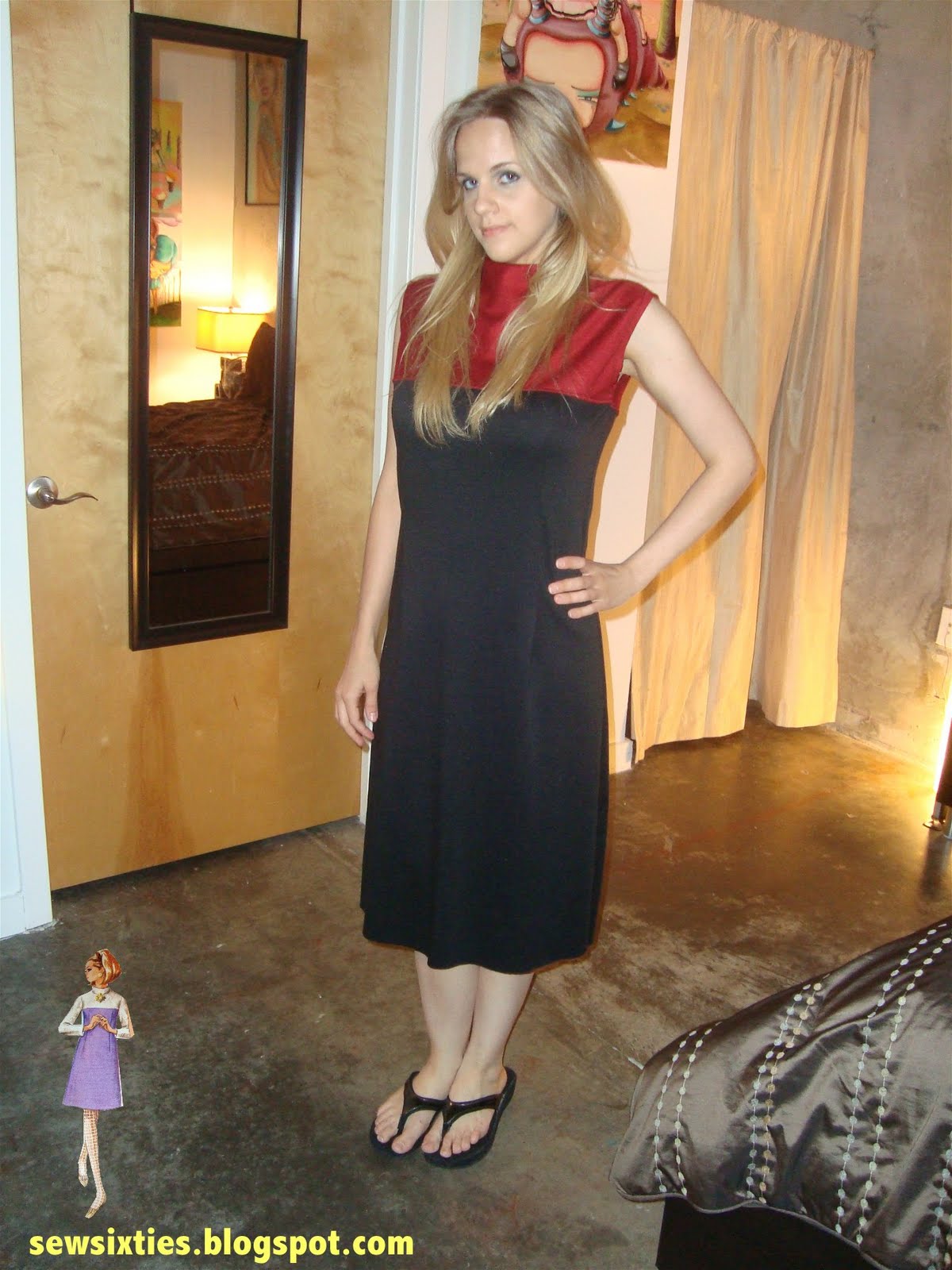 Sew Sixties: Simplicity 7345 from 1967- Mod Red and Black Colorblock Dress