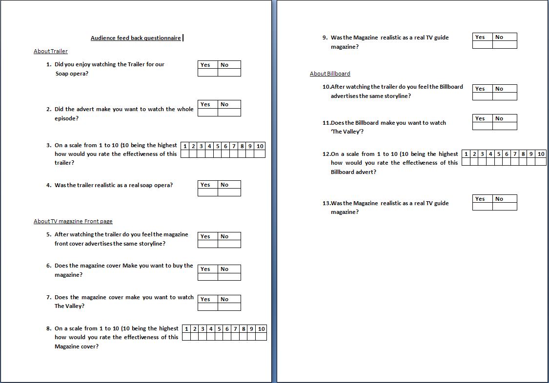 A2 Media Project: audience feedback questionnaire!!