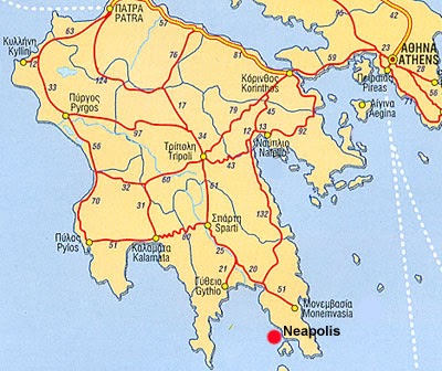 Velanidia, Peloponnese, Southern Greece.: Neapolis at 18 k from ...