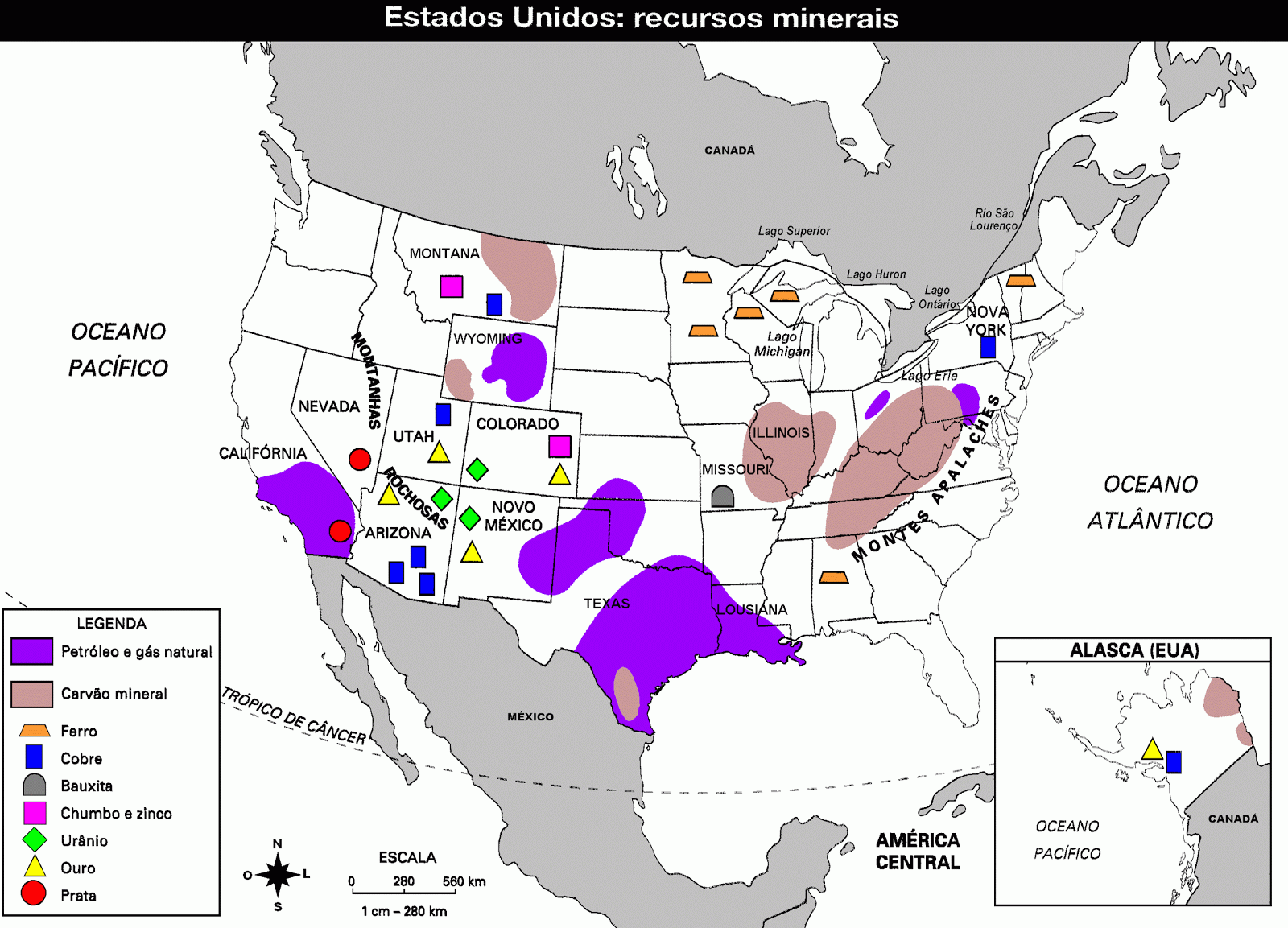 Professora Regina Bolico: Estados Unidos - Recursos minerais