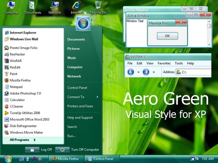 Themes 4 pc: Windows Aero Green Shine – XP 7 Theme
