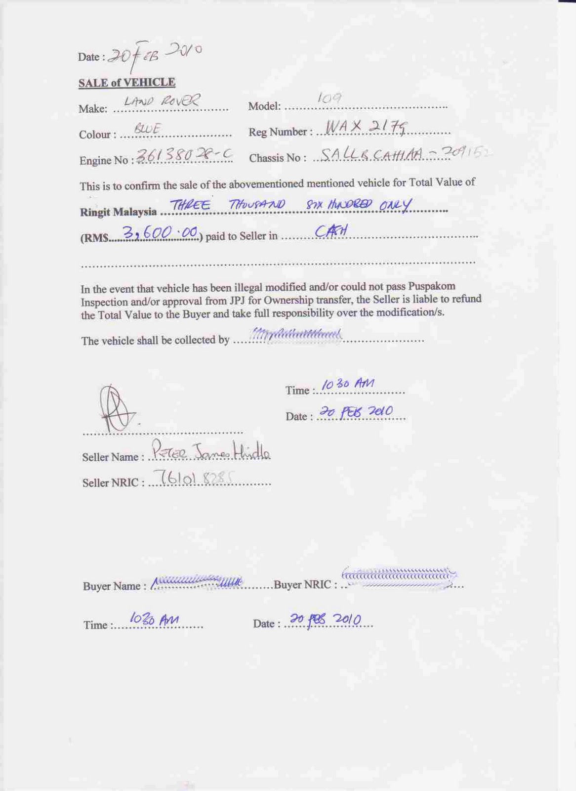 Peter James Hindle - Be careful dealing with him (Land Rover WAX 2179)