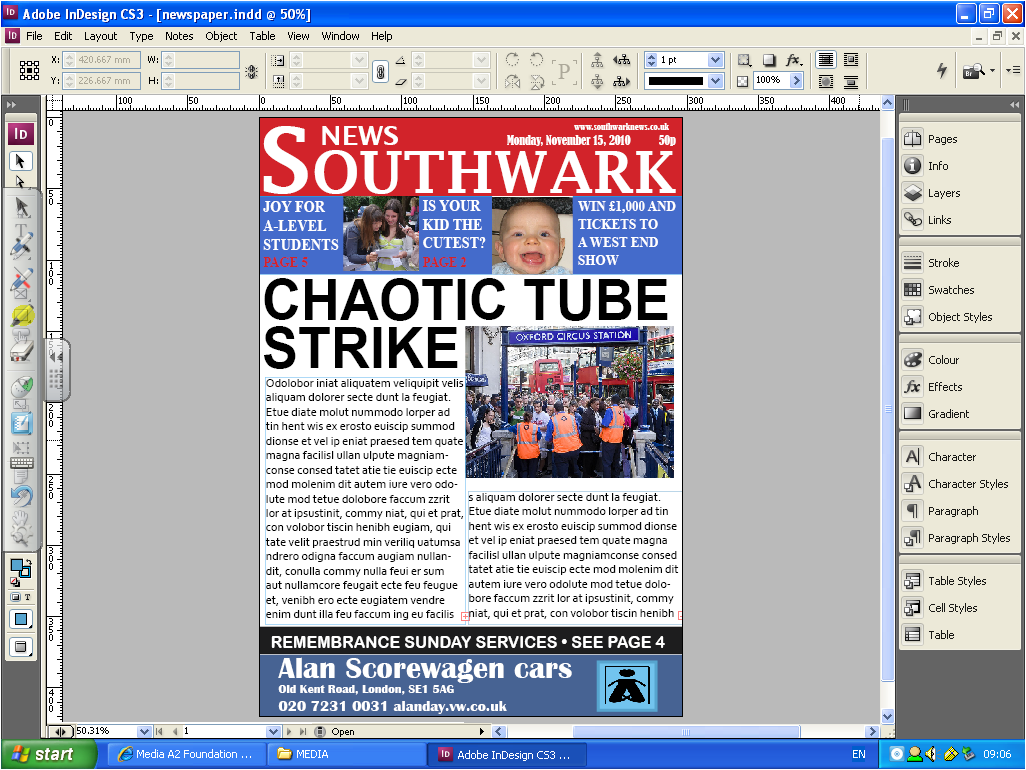 Media A2 Advanced Portfolio: Local Newspaper: newspaper draft