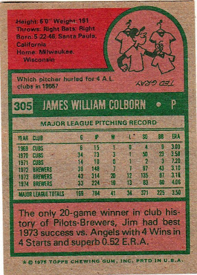 1975 Topps (it's far out, man): #305 - Jim Colborn